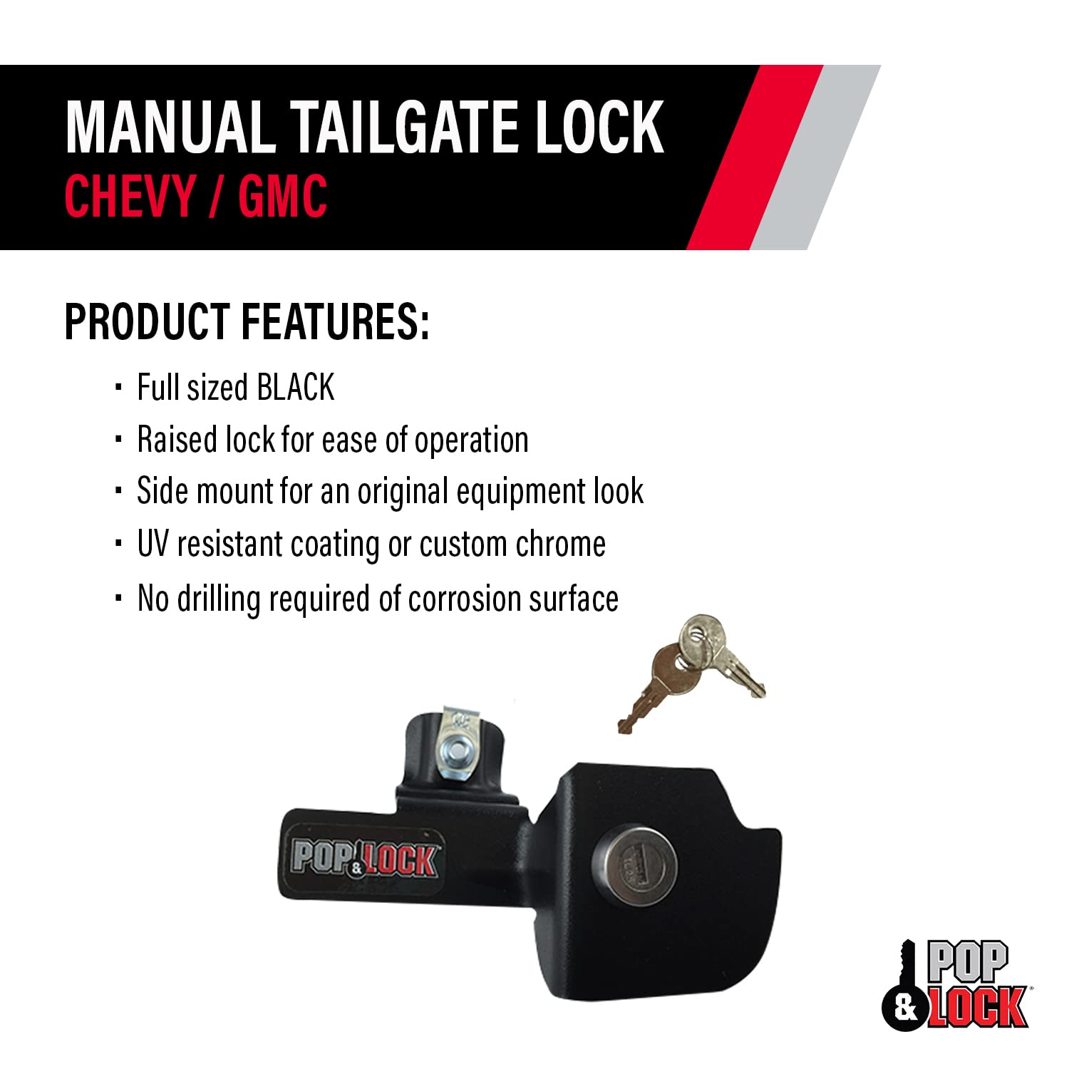 Pop & Lock โ Manual Tailgate Lock for Chevy Silverado and GMC Sierra, Fits 1999 to 2007 Models (Black, PL1100)