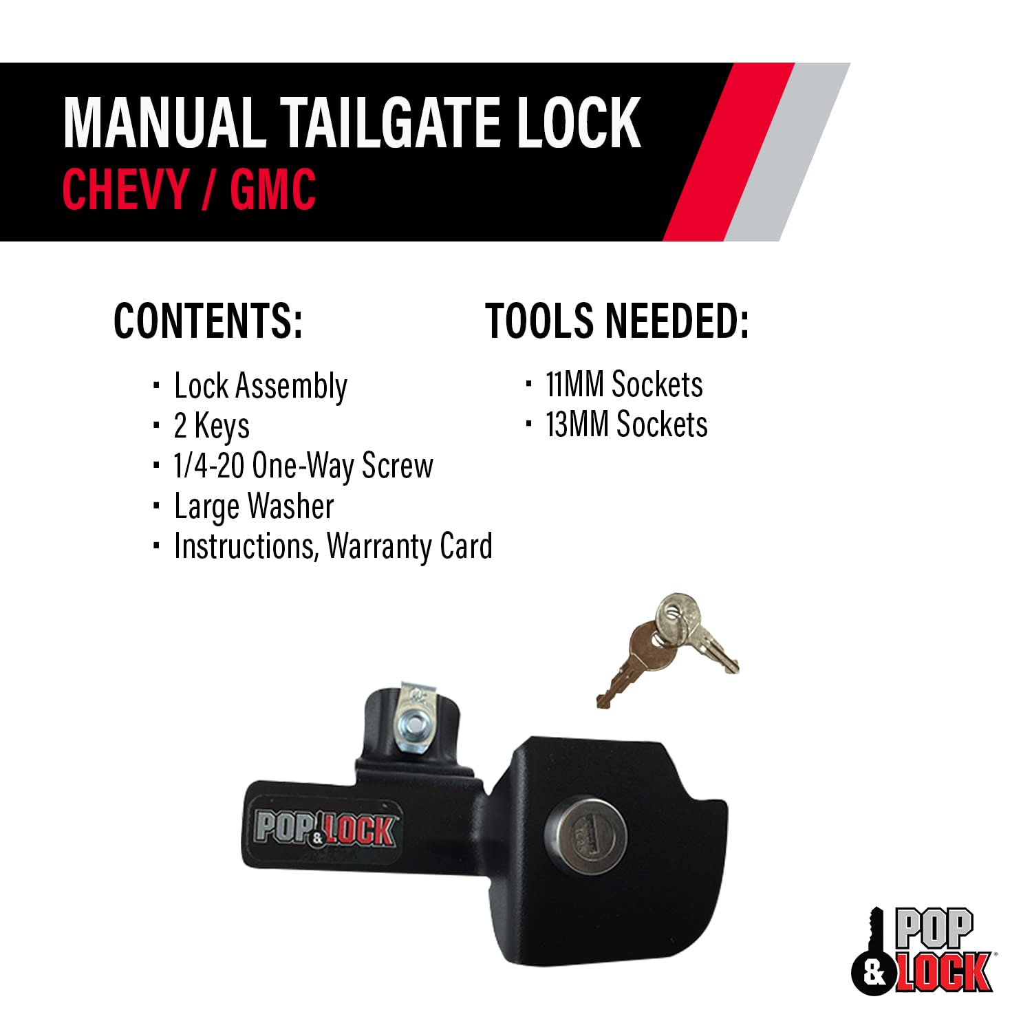 Pop & Lock โ Manual Tailgate Lock for Chevy Silverado and GMC Sierra, Fits 1999 to 2007 Models (Black, PL1100)