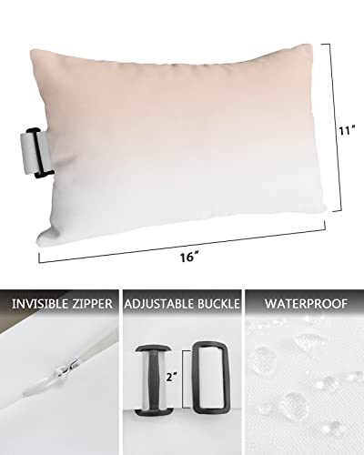 Recliner Head Pillow Ledge Loungers Chair Pillows with Insert Dreamy Peach Pink and White Gradient Lumbar Pillow with Adjustable Strap Outside Patio Decorative Garden Cushion for Bench Couch, 2 PCS