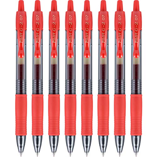 PILOT G2 Premium Refillable and Retractable Rolling Ball Gel Pens, Fine Point, Red, 8-Pack (15304)