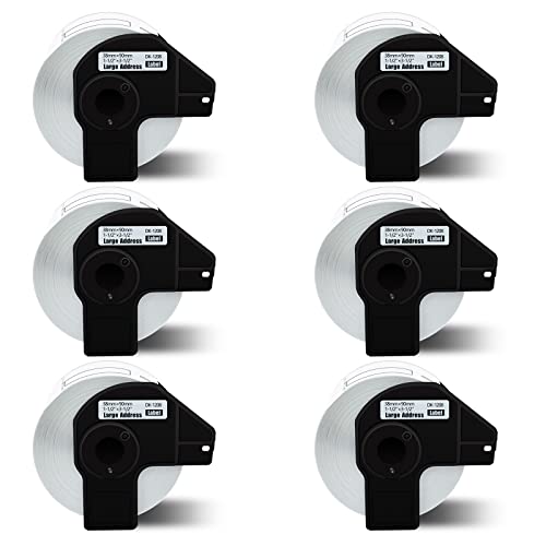 NineLeaf (6 Roll /400 Labels per Roll) Die-Cut Standard Address Labels with Cartridge Compatible for Brother DK-1208 DK1208 38mm x 90mm (3-1/2" x 1-1/2") White Paper use in QL Label Printers