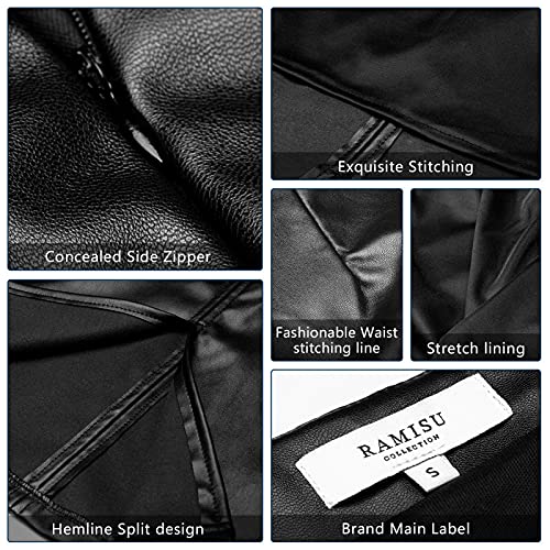 RAMISU Faux Leather Pencil Skirt High Waist Split Lady's Half Body Midi Hip Skirt 8017 M Black