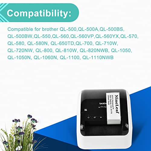 NineLeaf (6 Roll /400 Labels per Roll) Die-Cut Standard Address Labels with Cartridge Compatible for Brother DK-1208 DK1208 38mm x 90mm (3-1/2" x 1-1/2") White Paper use in QL Label Printers