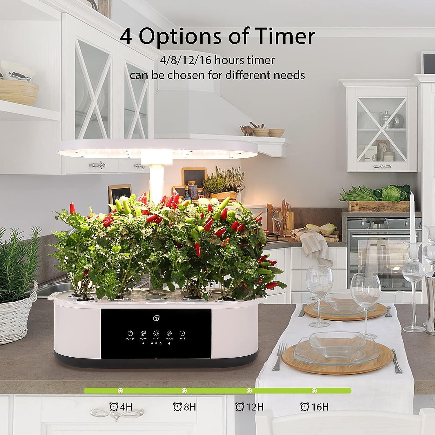12 Pods Hydroponics Growing System, SXYCMY Indoor Garden Hydroponics Kit with 128 Lamp Beads 24W Full Spectrum Grow Lights in 5 Colors, Up to 16" Adjustable Height for Home Gardening, Auto Timer