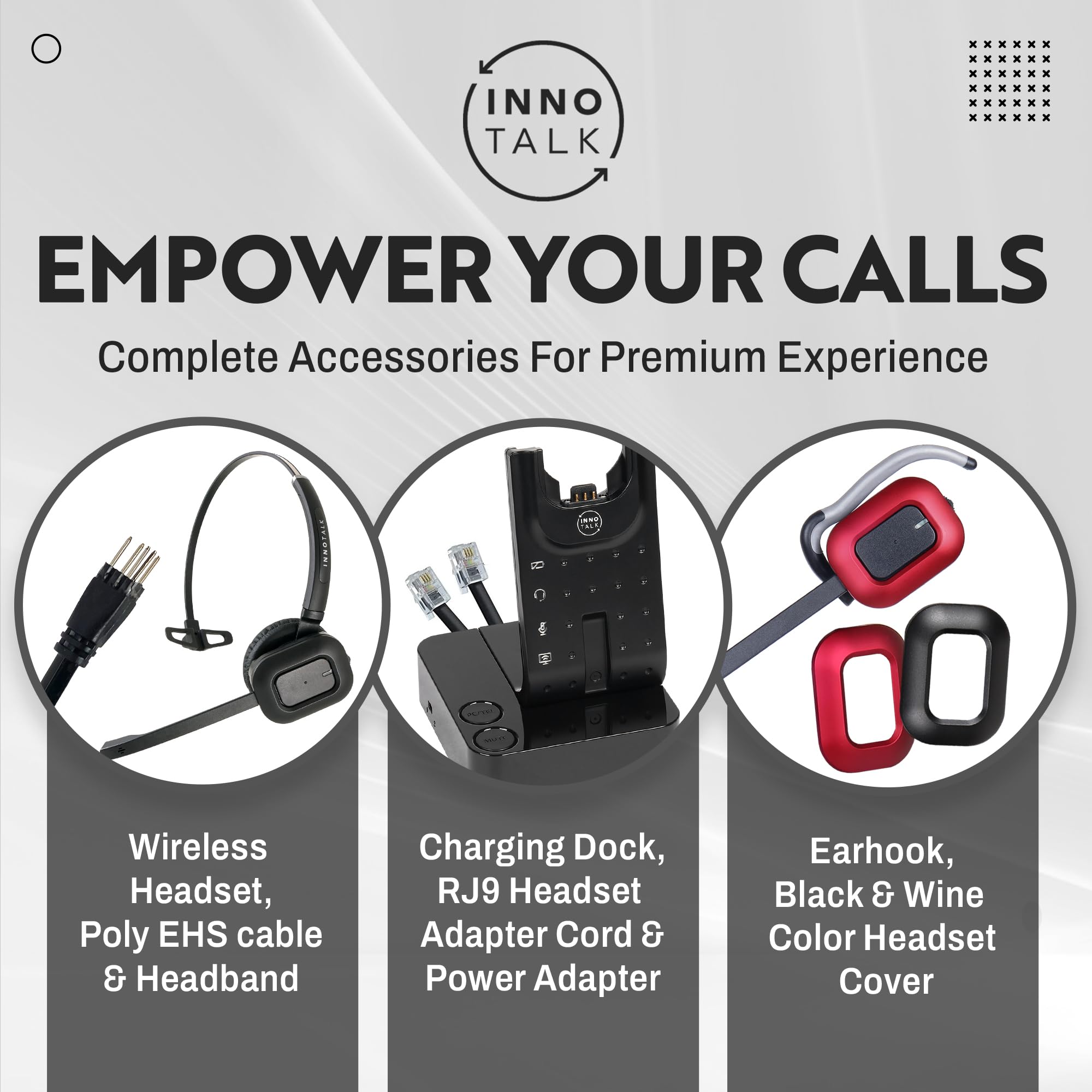 INNOTALK Wireless Headset Compatible with Polycom VVX300, VVX310, VVX400, VVX410 - Desk Office Phone Call Center Wireless Headset with EHS Cord Bundle for Remote Answering Wireless Headset(Pioneer)