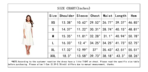 Dantiya Women's Half Sleeve Elegant Back Zipper A-Line Knee Long Dress, White, X-Small
