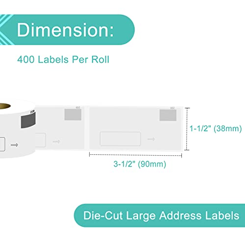 NineLeaf (6 Roll /400 Labels per Roll) Die-Cut Standard Address Labels with Cartridge Compatible for Brother DK-1208 DK1208 38mm x 90mm (3-1/2" x 1-1/2") White Paper use in QL Label Printers