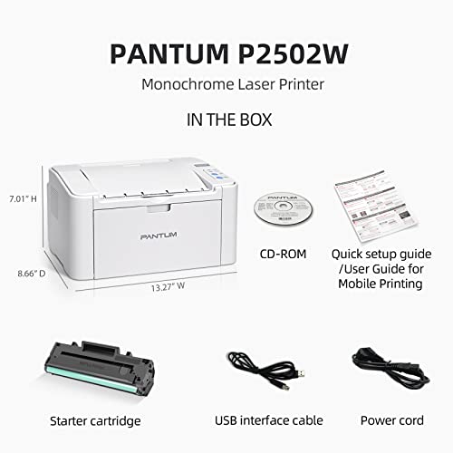 Pantum P2502W Black and White Laser Printer with Wireless Printing, Compact Size, 23 Pages per Minute (V5J87A)