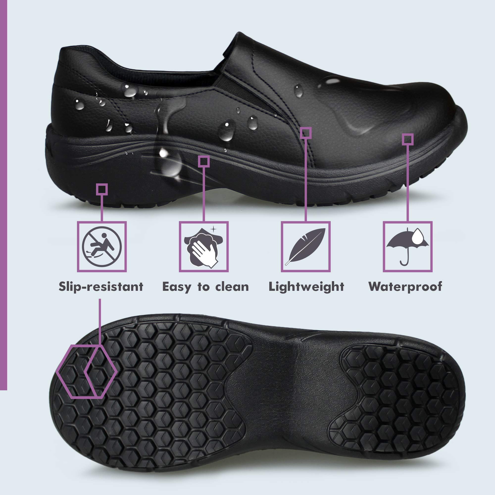 Hawkwell Women's Slip On Lightweight Comfort Slip Resistant Nursing Shoes,Black Synthetic,8 M US