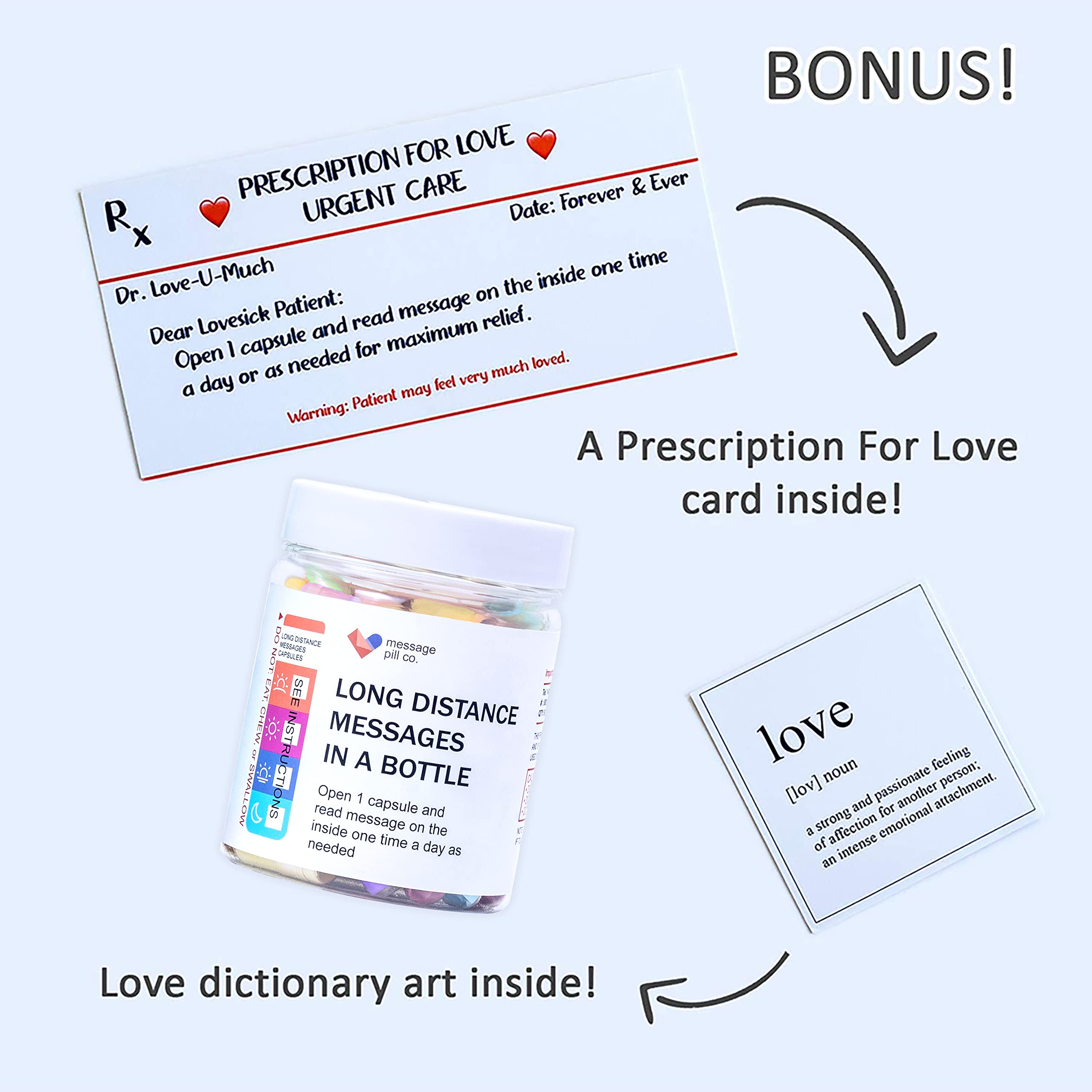 Long Distance Relationships Gifts Love Messages in a Bottle Gift for Boyfriend or Girlfriend (50PCS) Pre-Written Love Capsules Letters in Plastic Jar