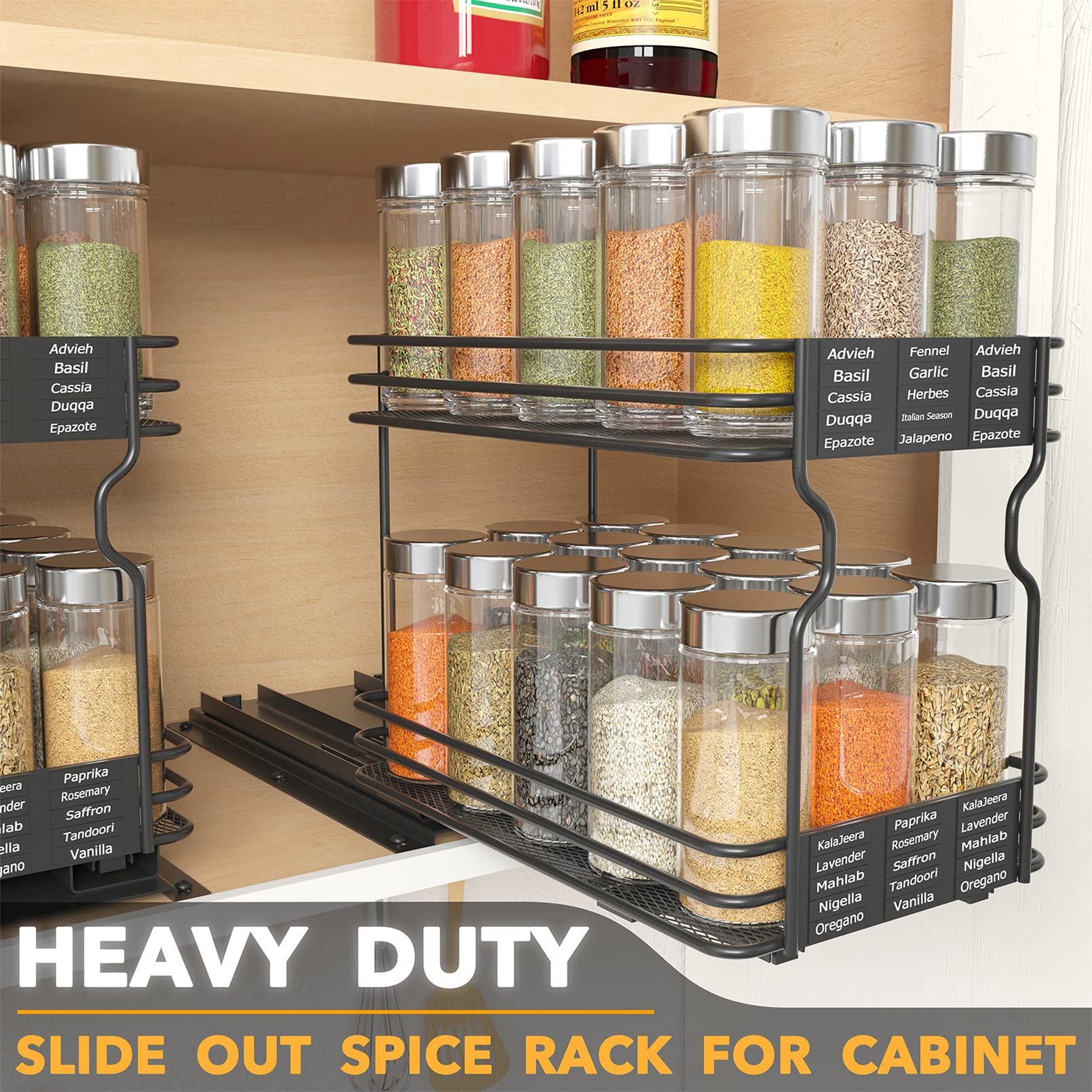 SpaceAid Pull Out Spice Rack Organizer for Cabinet, 2 Drawers 2-Tier, 1 Drawer 2-Tier
