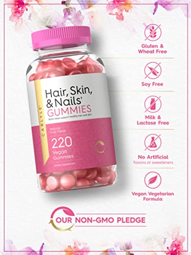 Carlyle Hair, Skin and Nails Gummies | 220 Count | Fruit Flavor Gummy Vitamins | with Biotin | Non-GMO, Gluten Free
