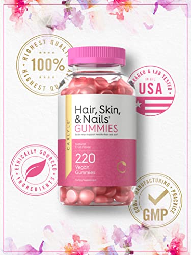 Carlyle Hair, Skin and Nails Gummies | 220 Count | Fruit Flavor Gummy Vitamins | with Biotin | Non-GMO, Gluten Free