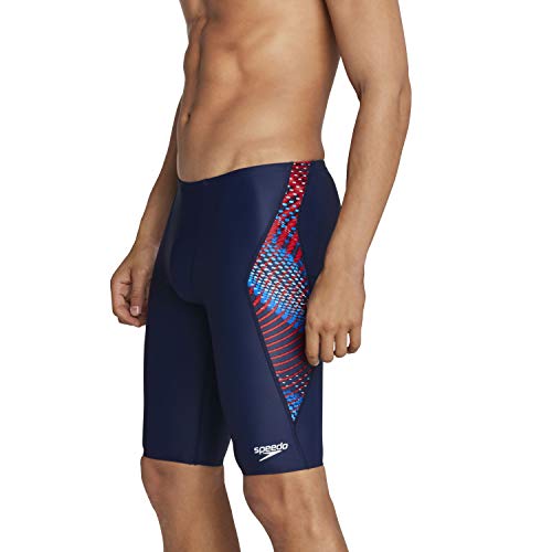 Speedo Men's Standard Swimsuit Jammer Powerflex Printed Team Colors, Coded Red/White/Blue, 34