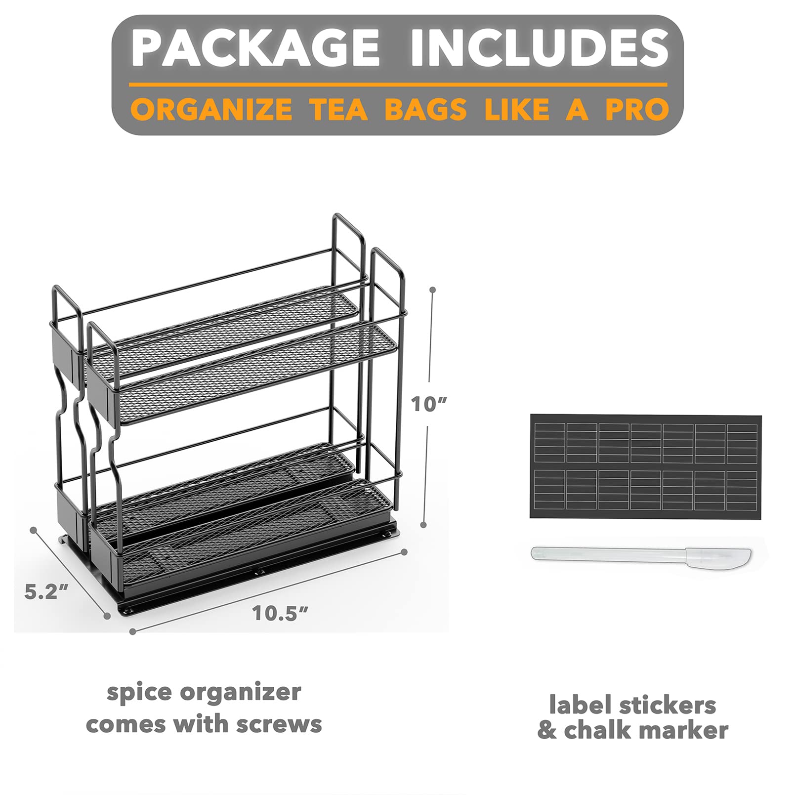 SpaceAid Pull Out Spice Rack Organizer for Cabinet, 2 Drawers 2-Tier, 1 Drawer 2-Tier