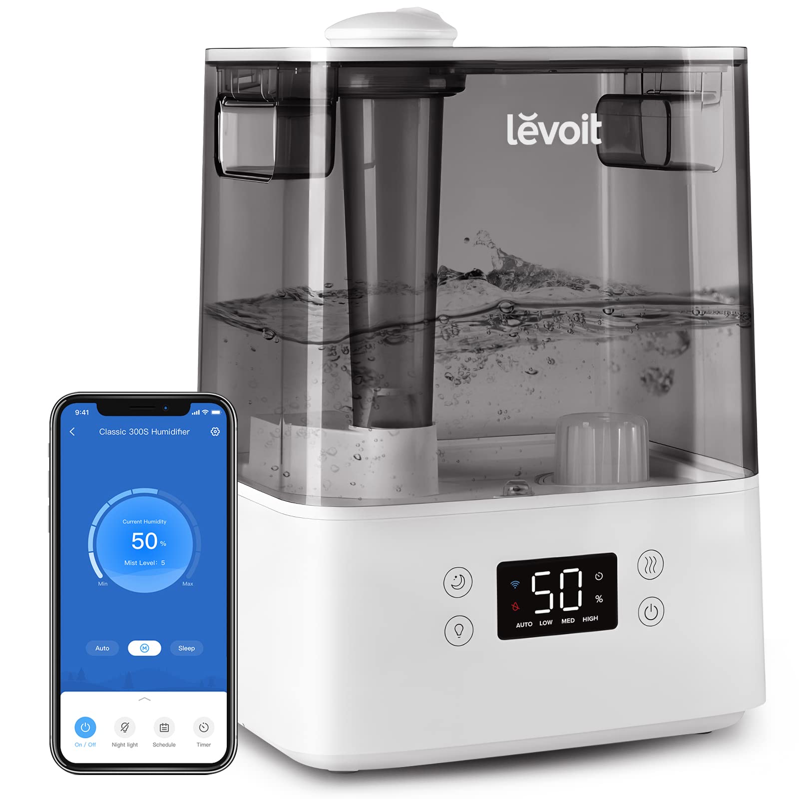 LEVOIT Humidifiers for Bedroom Large Room Home, Gray & Humidifiers for Bedroom Large Room 6L Warm and Cool Mist for Families Plants with Built-in Humidity Sensor, Essential Oil, White
