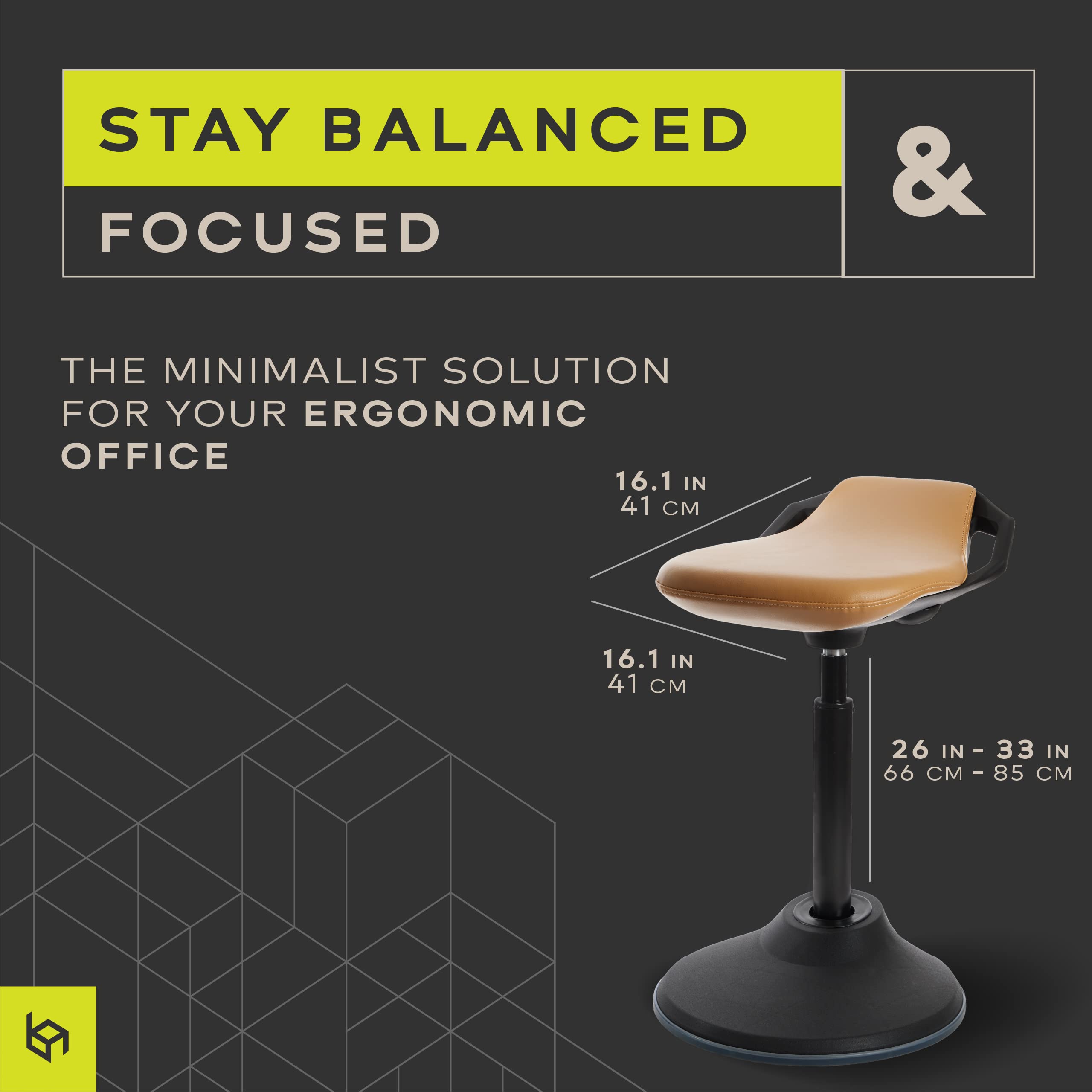 BonVIVO Standing Desk Chair - Ergonomic Chair for Tall Office Desks w/ Back Support and Handles for Posture and Balance - Work from Home High Stool - Black