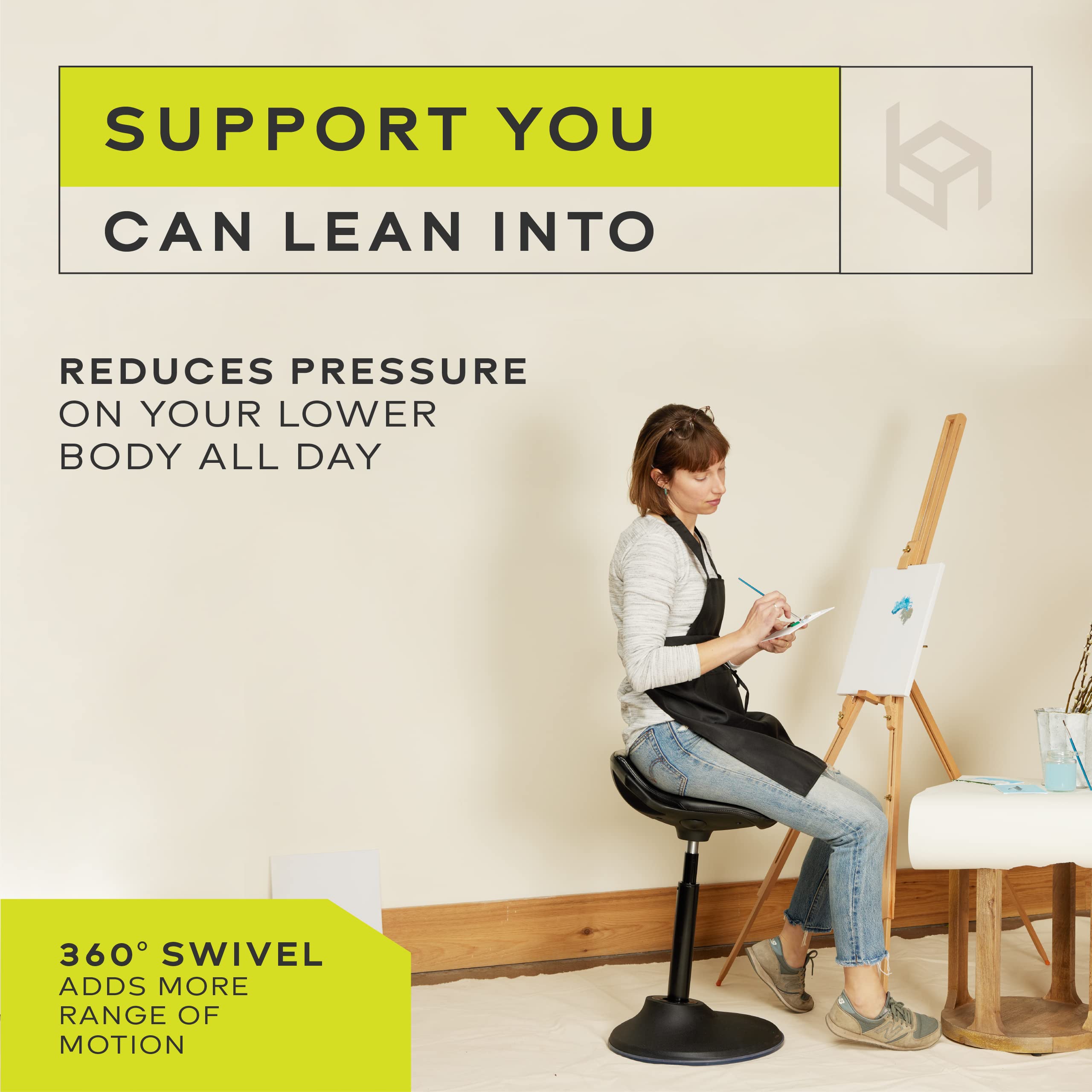 BonVIVO Standing Desk Chair - Ergonomic Chair for Tall Office Desks w/ Back Support and Handles for Posture and Balance - Work from Home High Stool - Black