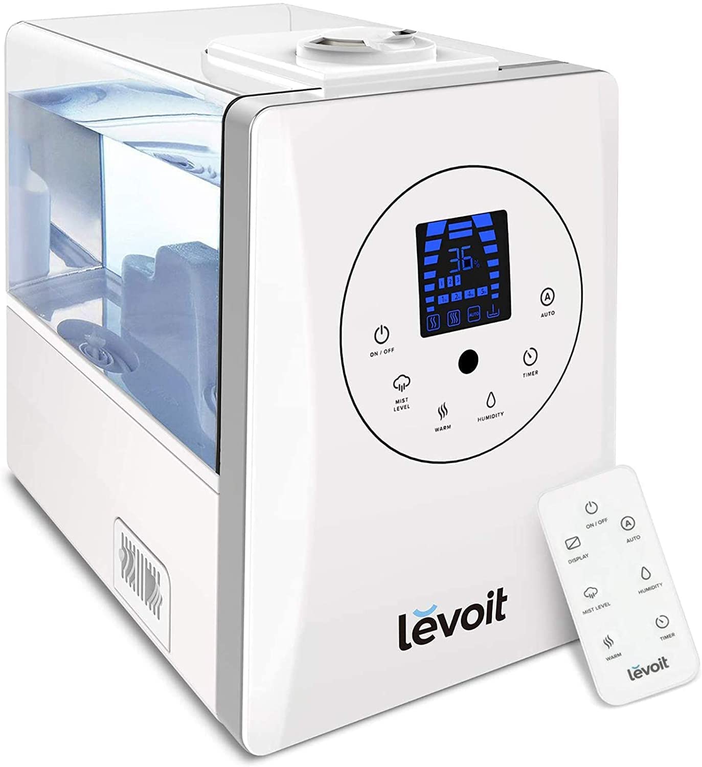 LEVOIT Humidifiers for Bedroom Large Room Home, Gray & Humidifiers for Bedroom Large Room 6L Warm and Cool Mist for Families Plants with Built-in Humidity Sensor, Essential Oil, White