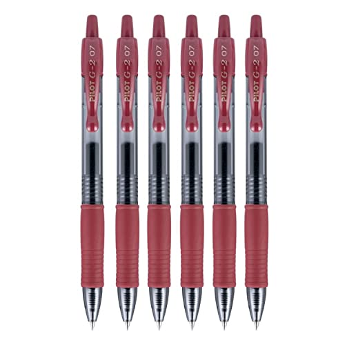 PILOT G2 Premium Refillable & Retractable Rolling Ball Gel Pens, 0.7mm Fine Point, Burgundy, 6-Pack