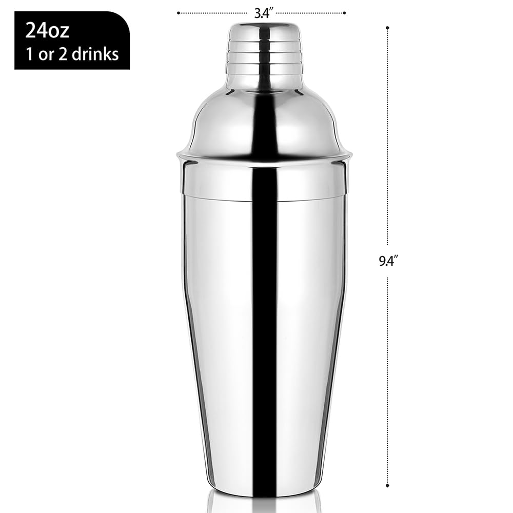 Etens Cocktail Shaker, 24 oz Martini Shaker Bar Shaker with Built-In Strainer for Bartending β Stainless Steel Large Bartender Shaker Metal Margarita Mixer for Mixed Drinks w/ Recipes