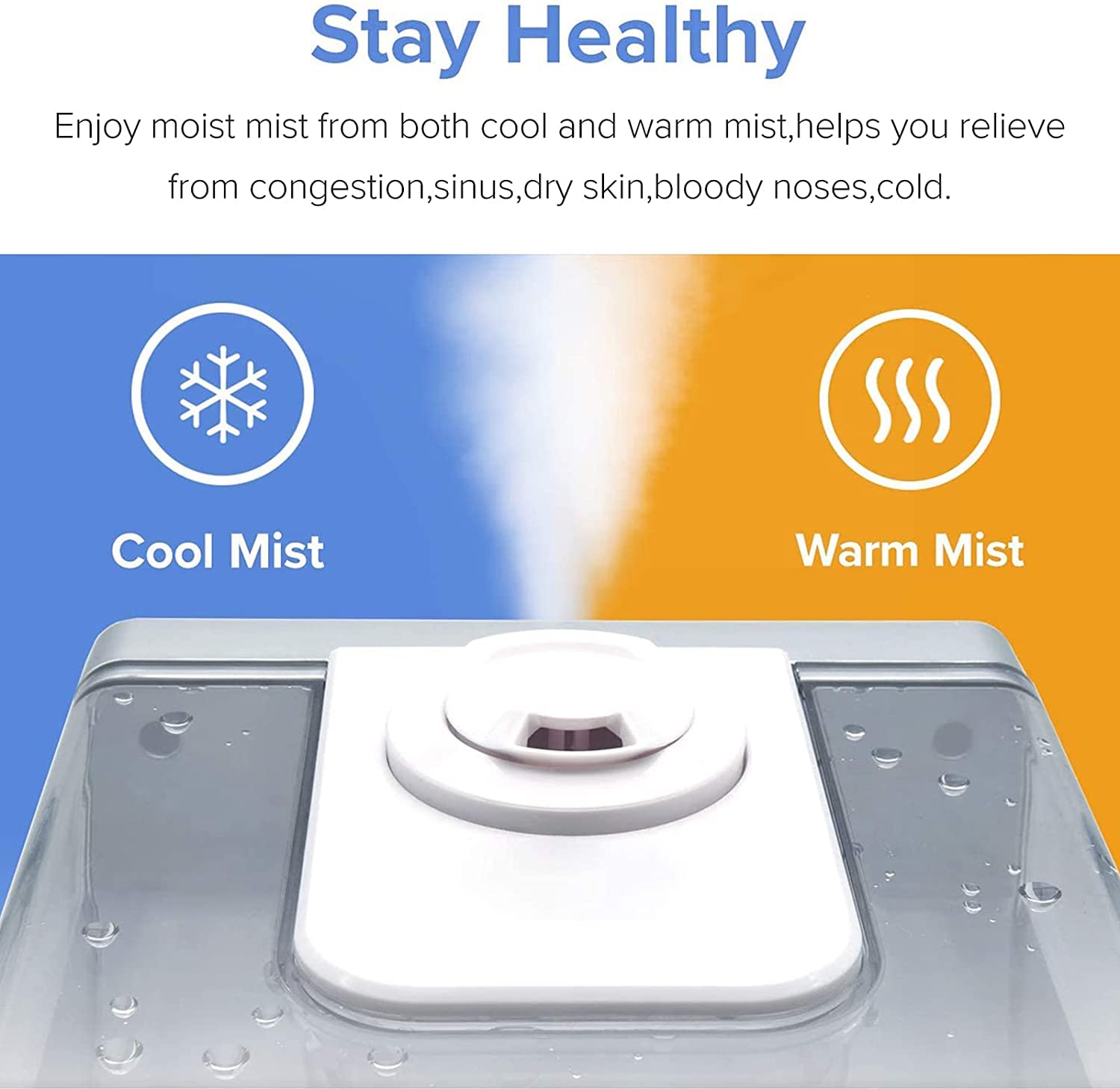 LEVOIT Humidifiers for Bedroom Large Room Home, Gray & Humidifiers for Bedroom Large Room 6L Warm and Cool Mist for Families Plants with Built-in Humidity Sensor, Essential Oil, White