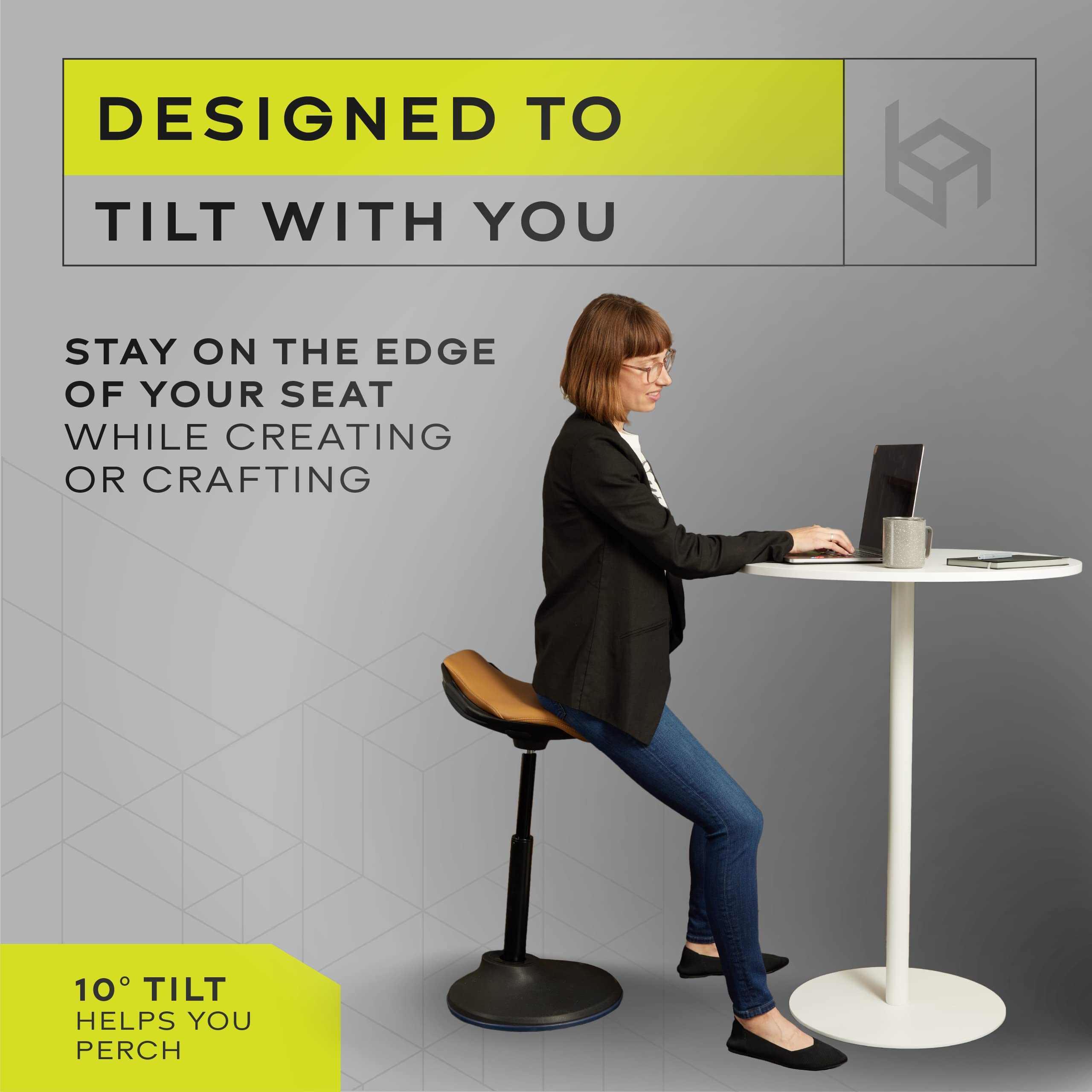 BonVIVO Standing Desk Chair - Ergonomic Chair for Tall Office Desks w/ Back Support and Handles for Posture and Balance - Work from Home High Stool - Black