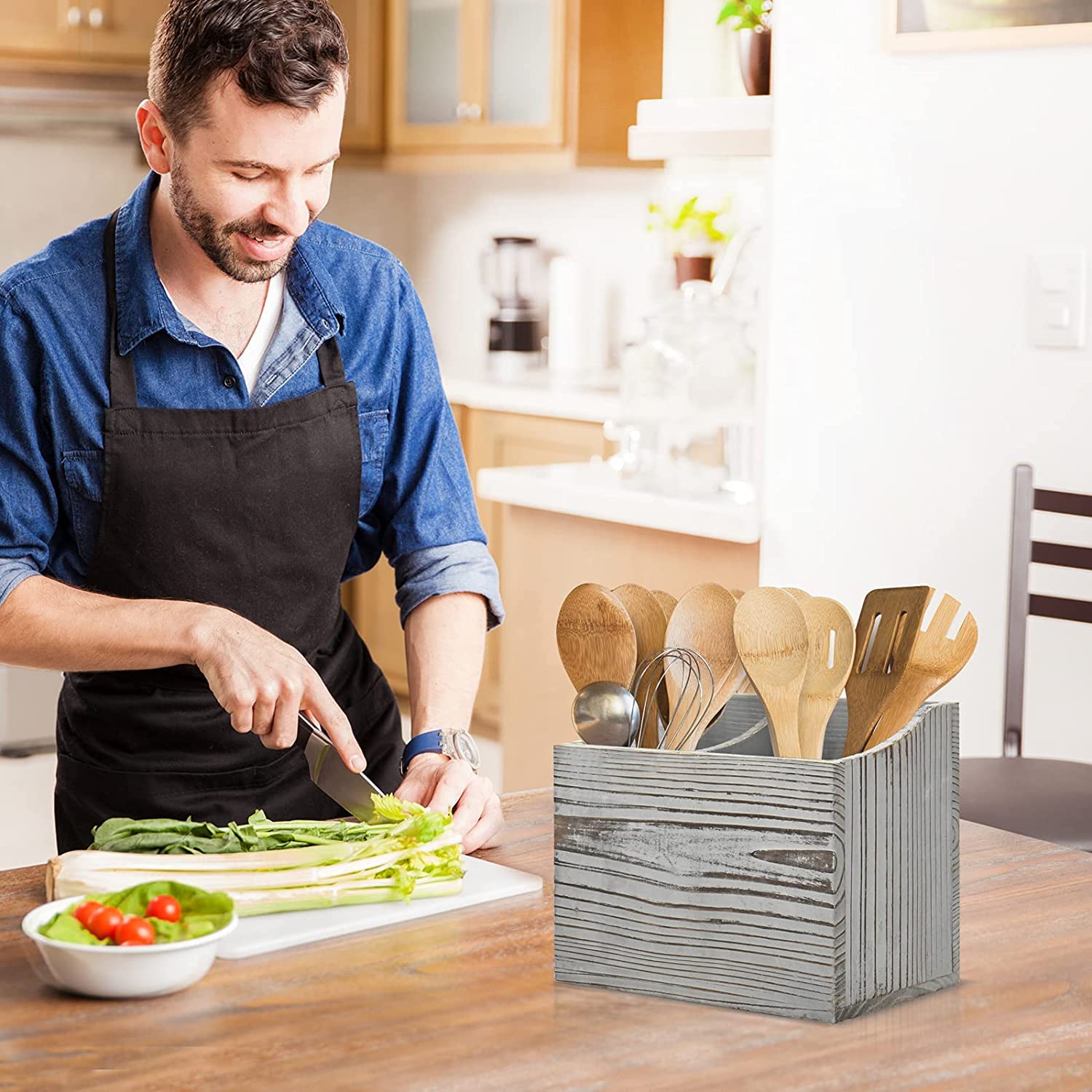 COZYYROME Utensil Holder for Counter Top Cooking Utensil Organizer with Dividers Storage Box for Utensils Crock Spoons Knives Forks Holder Flatware Organizer Utensil Crock Flatware Organizer