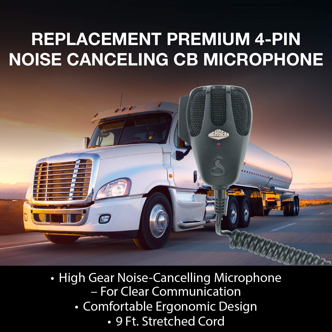 Cobra HG M77 Premium Replacement Noise Canceling CB Microphone (Black) – 4 Pin Connector, 9 Foot Cord, Heavy Duty ABS Shell, Wire Mesh Grille, Left Side Push To Talk, Chrome Connector