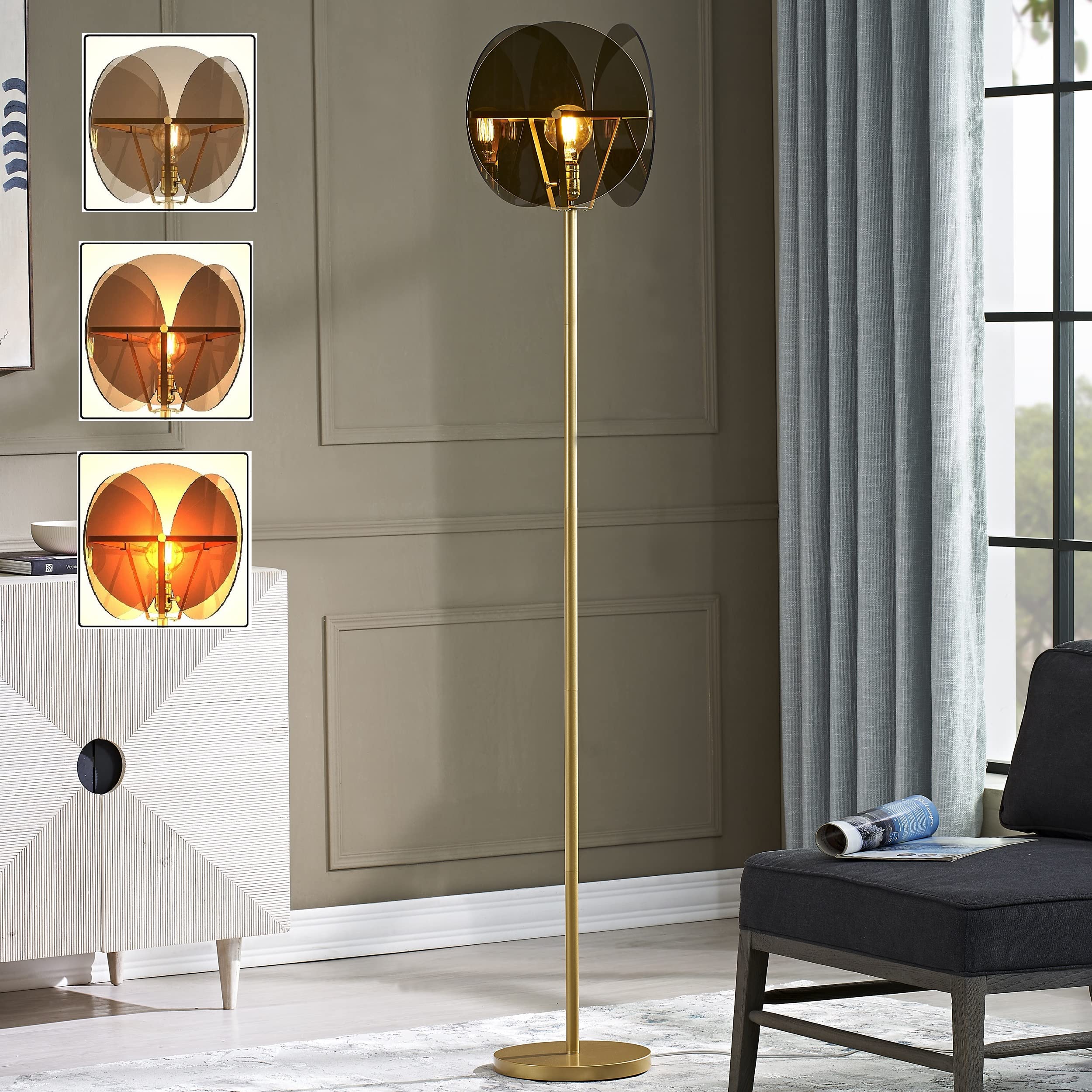 LeeZM Floor Lamp, Standing Lamp LED Torchiere Floor Lamp for Bedroom Floor Lamps for Living Room Modern Gold Floor Lamp Industrial Tall Lamp with Acrylic Lampshade 3 Way Dimmable Floor Lamp For Office