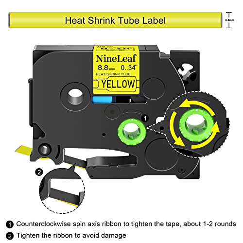 NineLeaf 3 Pack Compatible Label Tape Replacement for Brother P-Touch Black on Yellow 8.8mm 0.34'' HSe-621 HSe621 HS-621 HS621 Heat Shrink Tubes Work for Ptouch PT-D800W D600 P710BT P750W P900W