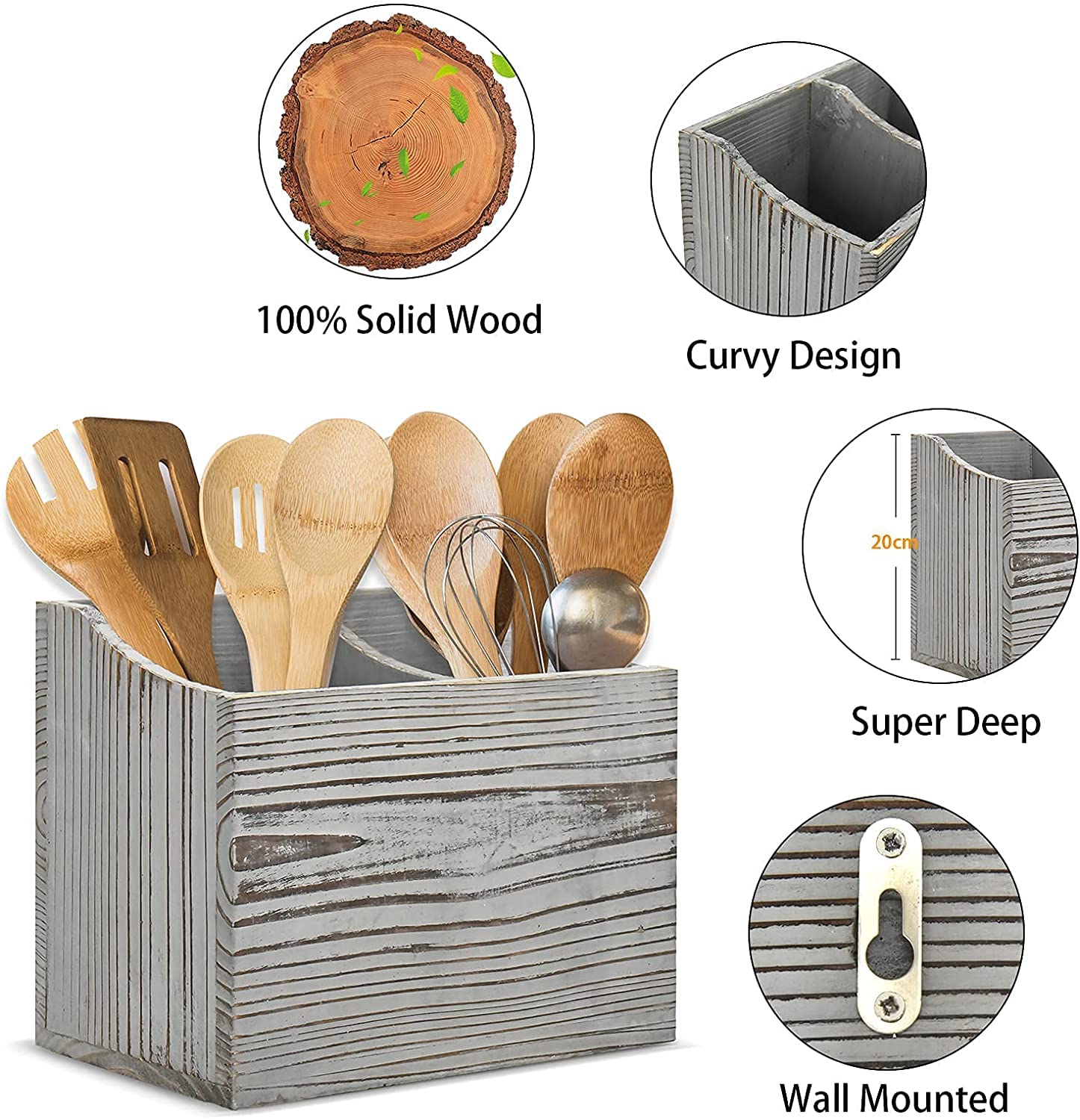 COZYYROME Utensil Holder for Counter Top Cooking Utensil Organizer with Dividers Storage Box for Utensils Crock Spoons Knives Forks Holder Flatware Organizer Utensil Crock Flatware Organizer