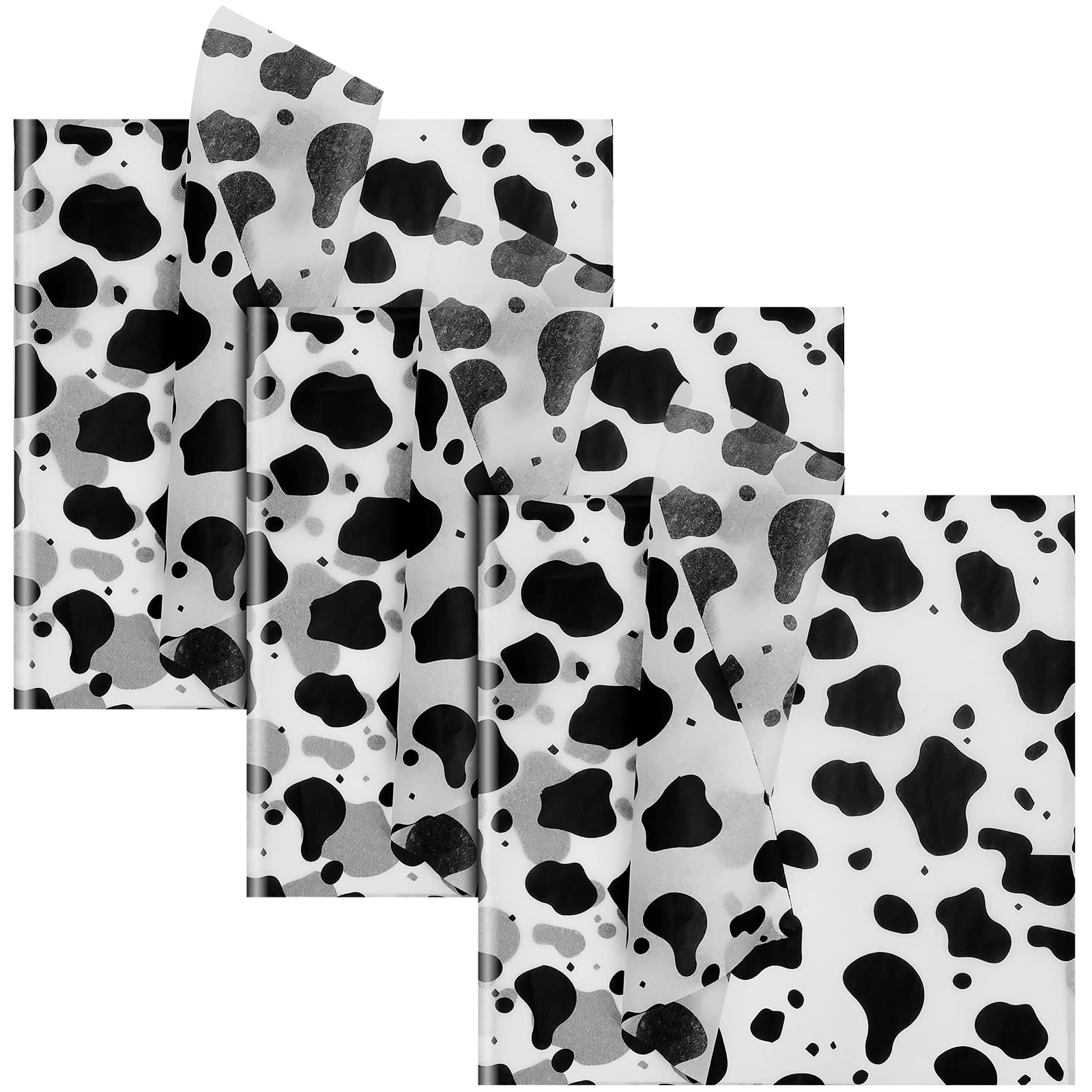 60 Sheets 20 x 20 Inch Cow Print Tissue Paper Black and White Spots Cow Paws Wrapping Paper Gift Wrap Art Tissue for Gift Bags Wrapping