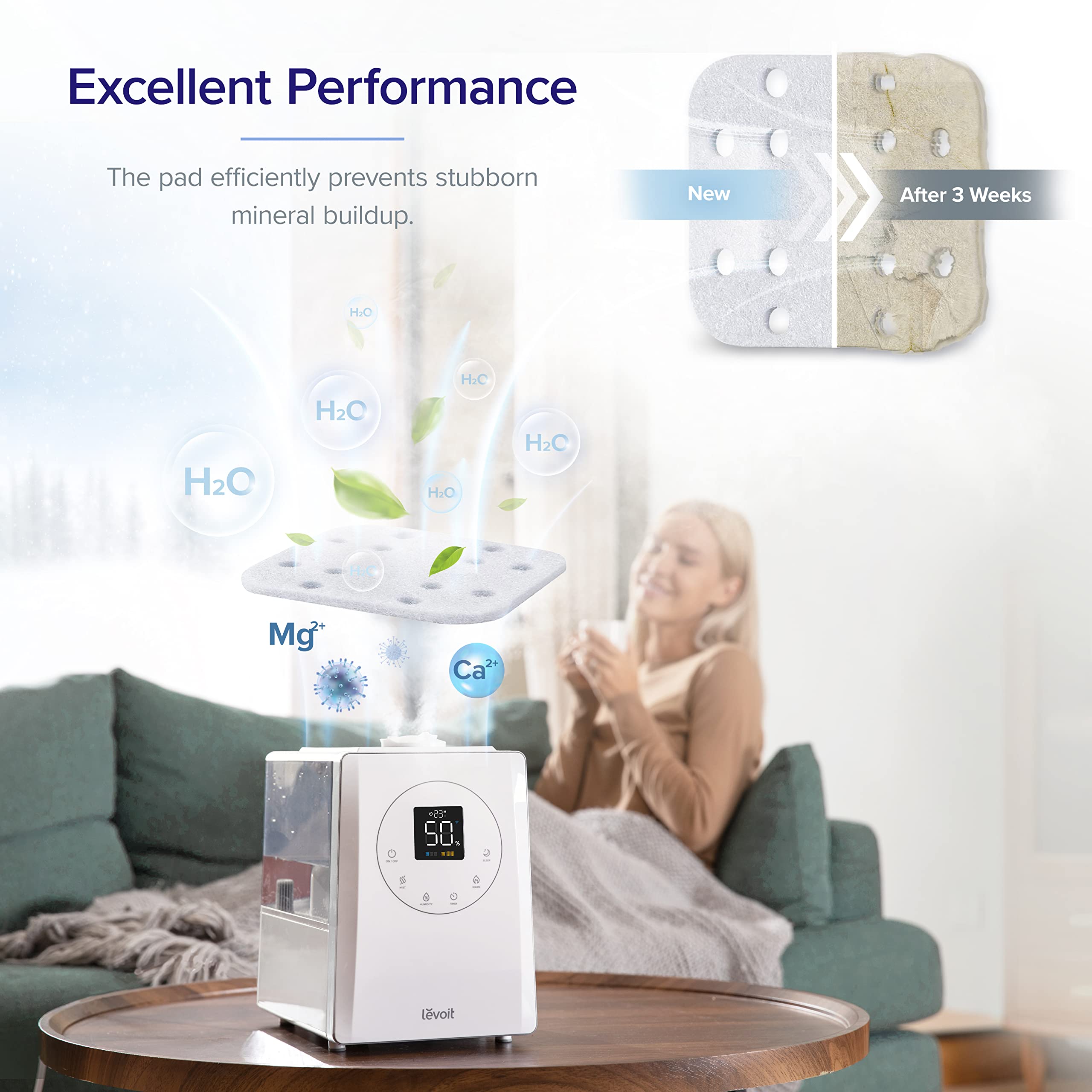LEVOIT OasisMist Smart Cool and Warm Mist Humidifiers & 10-Pack Top Fill Humidifier Replacement Filters & Humidifier Replacement Filters 10-Pack, Mineral Absorption Pad