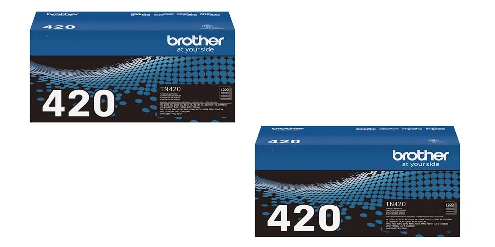 Brother Genuine TN420 2-Pack Standard Yield Black Toner Cartridge with approximately 1,200 page yield/cartridge