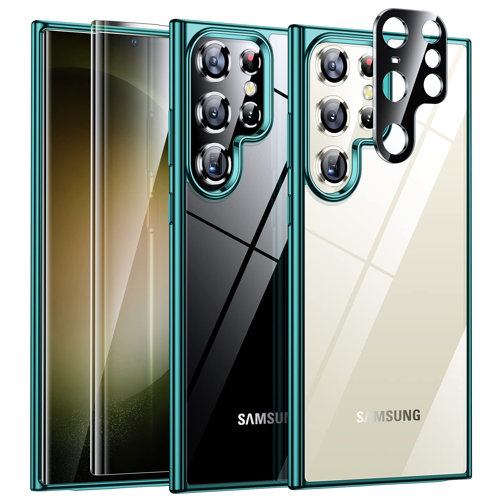 Humixx Crystal Clear Case for Samsung Galaxy S23 Ultra 6.8" - Midnight Green [Never Yellow] [Mil-Grade Protection] [Slim Fit] [2x Screen & Camera Protectors]