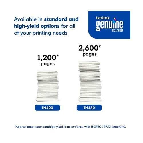 Brother Genuine TN420 2-Pack Standard Yield Black Toner Cartridge with approximately 1,200 page yield/cartridge