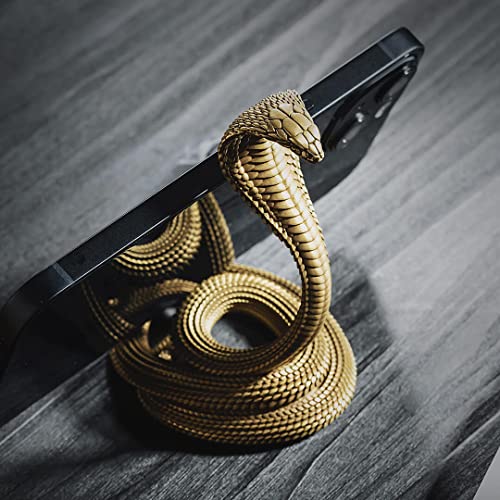 COPPERTIST.WU Cobra Phone Stand for Desk, Snake Cell Phone Holder Mobile Phone Tablet Desktop Smartphone Cellphone Accessories Office Home Statue Decor Ornament, Brass