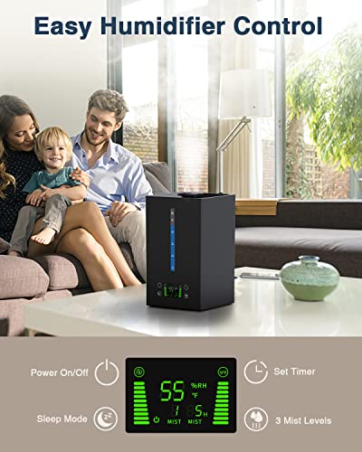 6L Humidifier, Cool Mist Humidifiers with Essential Oils Diffuser for Room, Home, Office, Baby Nursery, Plants, 360° Adjustable Mist Nozzle, Quiet, Auto Shut-off, Sleep Mode, Easy to Clean(Black)