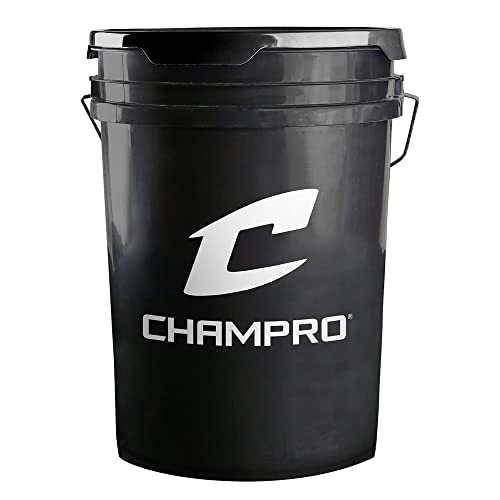 CHAMPRO CBB-200D Full Grain Leather Cover Baseballs with Cosmetic Blem in a Black Bucket β 30 Balls and one Rods Can Sleeve Included