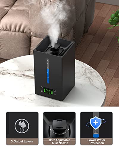 6L Humidifier, Cool Mist Humidifiers with Essential Oils Diffuser for Room, Home, Office, Baby Nursery, Plants, 360° Adjustable Mist Nozzle, Quiet, Auto Shut-off, Sleep Mode, Easy to Clean(Black)