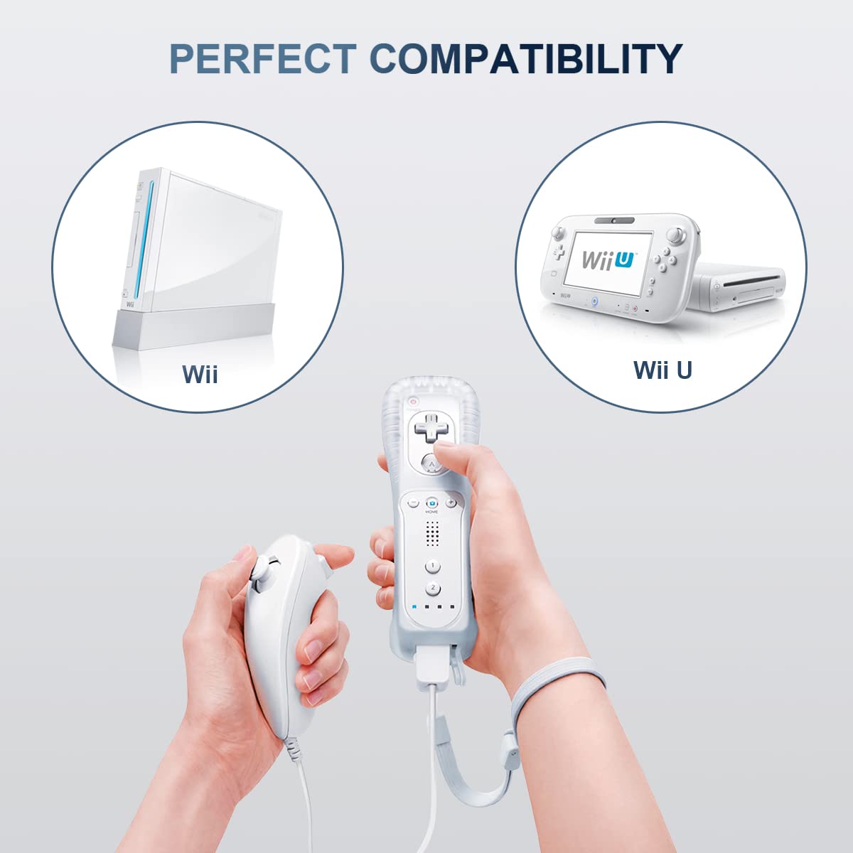 FASIGO Wii Remote with Nunchuck, Wii Controller with Nunchuck, Compatible with Nintendo Wii/Wii U, 2 Pack