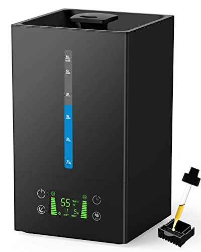 6L Humidifier, Cool Mist Humidifiers with Essential Oils Diffuser for Room, Home, Office, Baby Nursery, Plants, 360° Adjustable Mist Nozzle, Quiet, Auto Shut-off, Sleep Mode, Easy to Clean(Black)