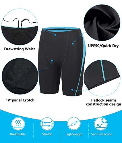 MIVEI Boys Swim Jammers - Youth Competitive Swim Racing Team Swimming Shorts Swimsuit Trunks Bathing Suit Quick Dry UPF 50+ Black/Blue