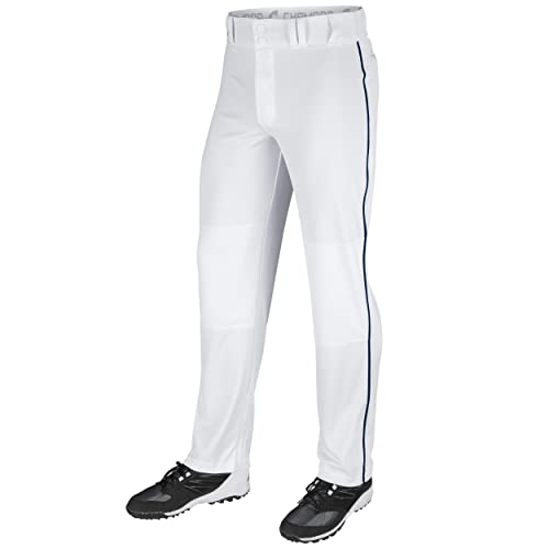 CHAMPRO Men's Standard Triple Crown Open Bottom Adult Baseball Pants, White, Navy Pipe, Small