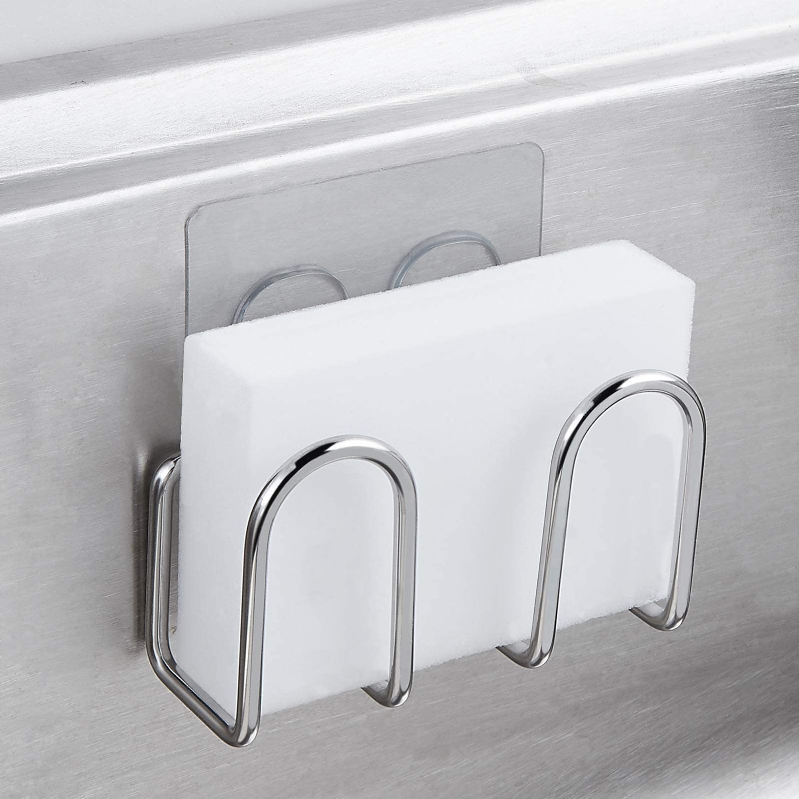 Sponge Holder Sink Caddy for Kitchen Accessories, No Drilling Adhesive ,Rustproof SUS304 Stainless Steel