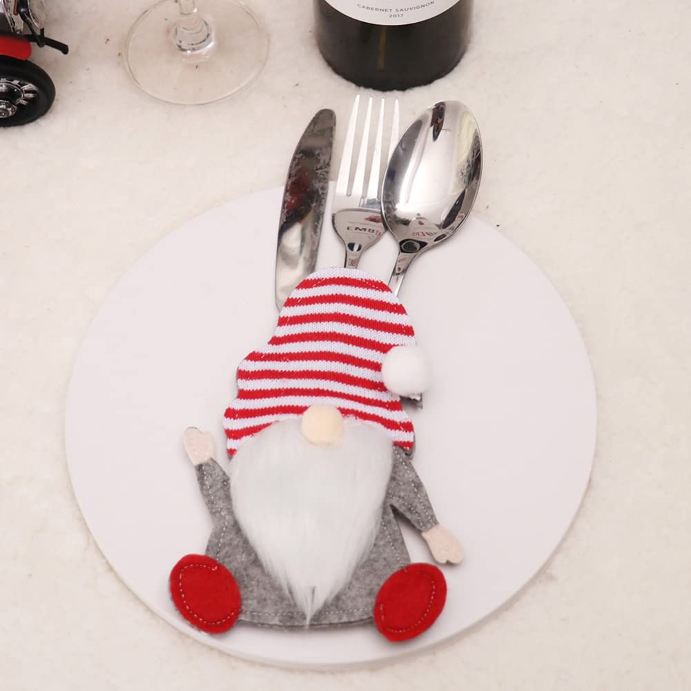 Marcol 6 Pcs Christmas Silverware Holder Pockets, Swedish Santa Gnome Tableware Spoons Forks Storage Bag, Cutlery Holders Xmas Pcs Christmas Gnome Silverware Holder Pockets
