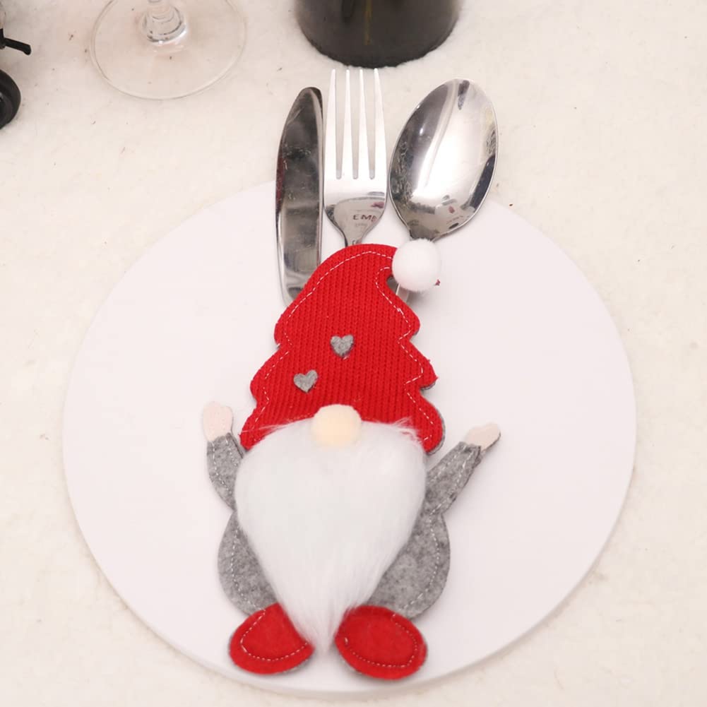 Marcol 6 Pcs Christmas Silverware Holder Pockets, Swedish Santa Gnome Tableware Spoons Forks Storage Bag, Cutlery Holders Xmas Pcs Christmas Gnome Silverware Holder Pockets