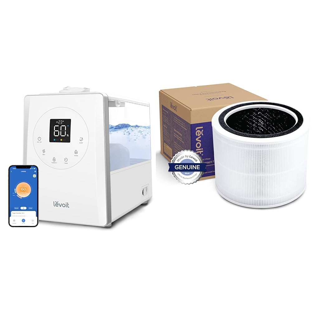 LEVOIT LV600S Smart Warm and Cool Mist Humidifiers for Home Bedroom Large Room & Core 200S Air Purifier Replacement Filter, 3-in-1 Filter, High-Efficiency Activated Carbon