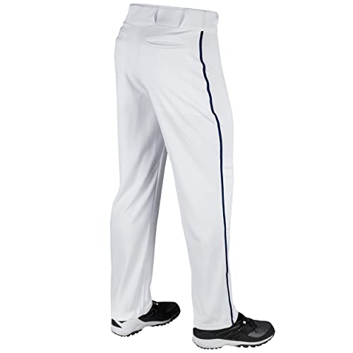 CHAMPRO Men's Standard Triple Crown Open Bottom Adult Baseball Pants, White, Navy Pipe, Small